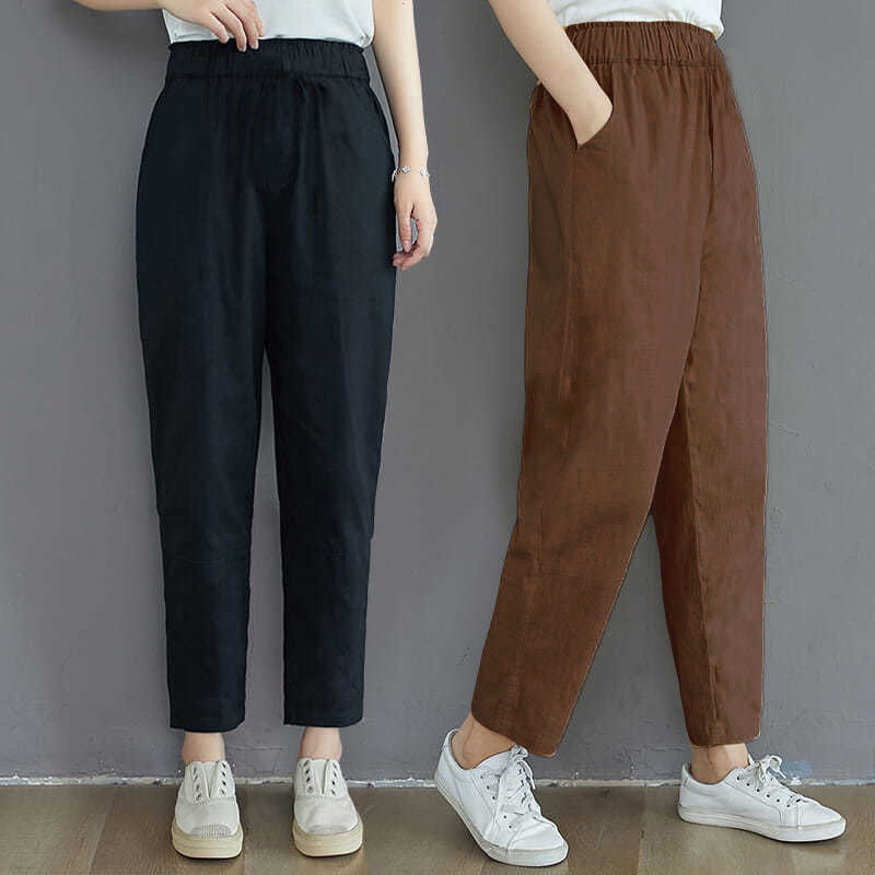Plus Size Women's Elastic Waist Casual Spring Summer Pants Solid Color ...