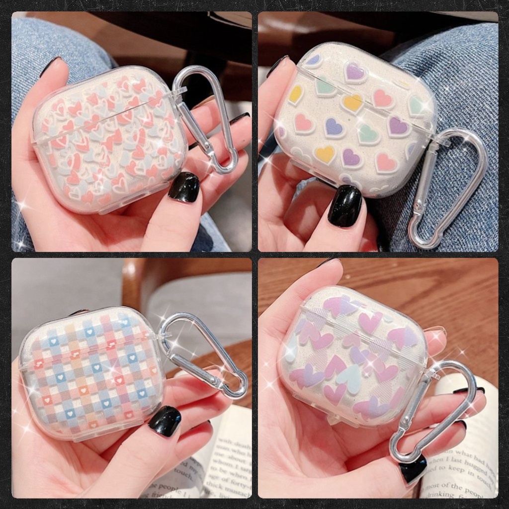 For Airpods Pro 2 3 1 Ins Bling Glitter Macaron Color Love Heart Plaid ...