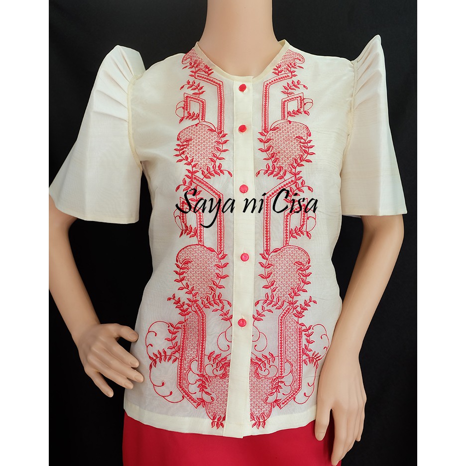 Lady Barong Mestiza Sleeves Red Embroidery | Shopee Philippines