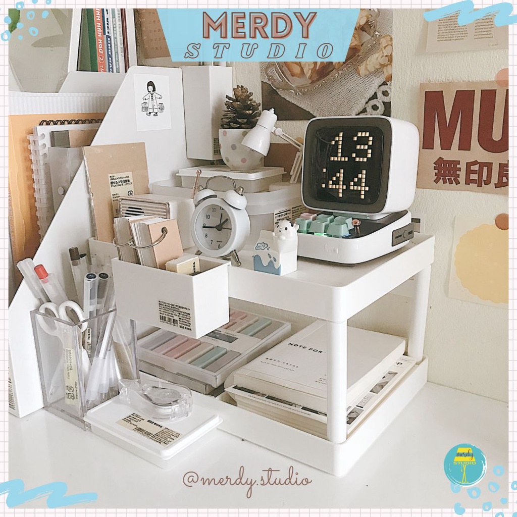 2-tier white shelf decorates Korean style study table | Shopee Philippines