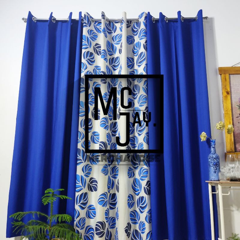 MCJAY - 3in1 Blue Monstera Leaves Ring Curtain Set (6ft/7ft) - Sold per ...