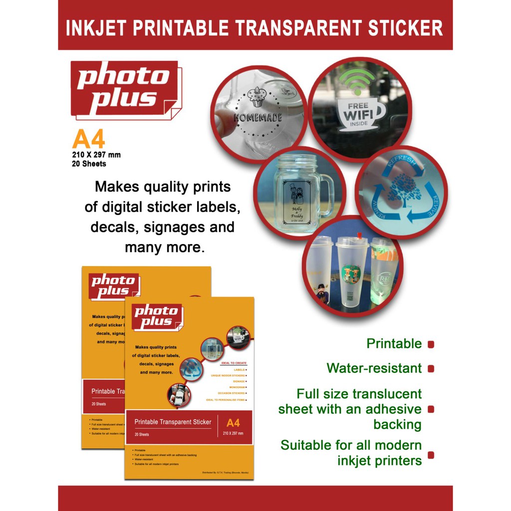 Clear Transparent Sticker Inkjet Printable Transparent Sticker Paper A4 ...