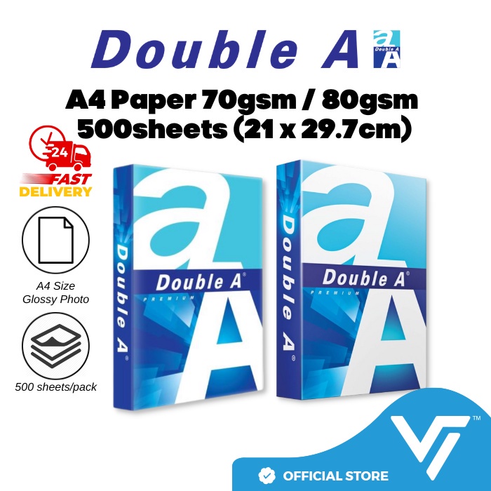Double A Premium A4 (70gsm 80gsm) Copier Paper 500 sheets/pack (Suitable For Inkjet/ Laser ...