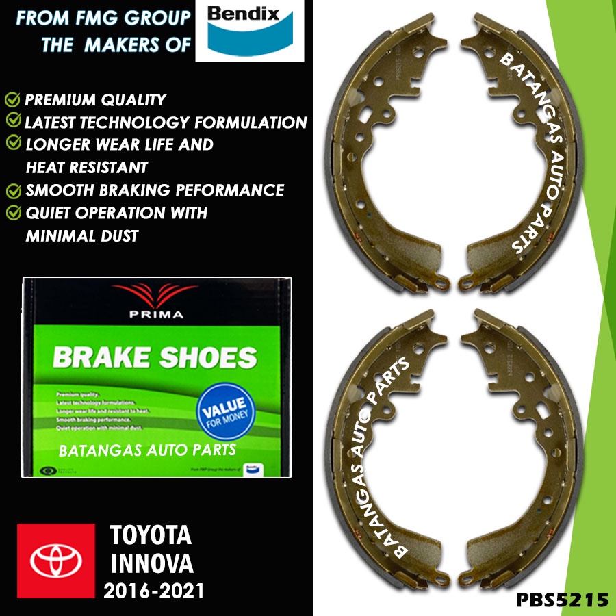 BRAKE SHOE TOYOTA INNOVA 2016-2021 PRIMA BENDIX 1SET 4PCS | Shopee ...