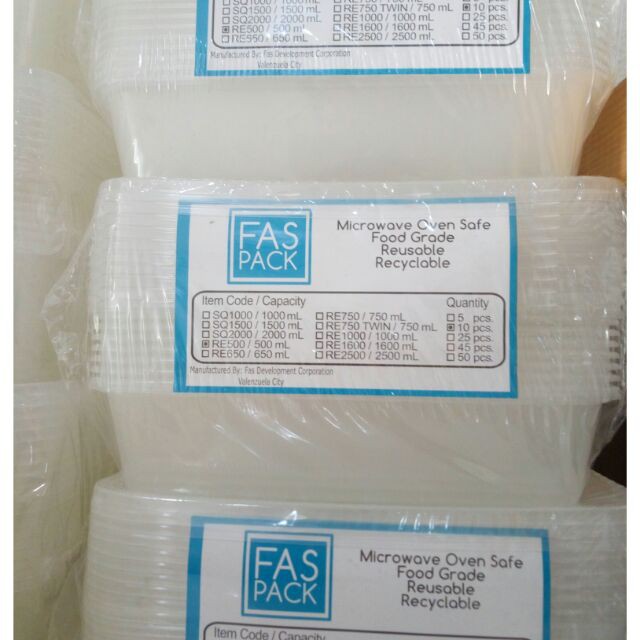 Fas Pack Microwavable Container RE500/RE750/RE750TW/RE1000(10pcs/pack ...