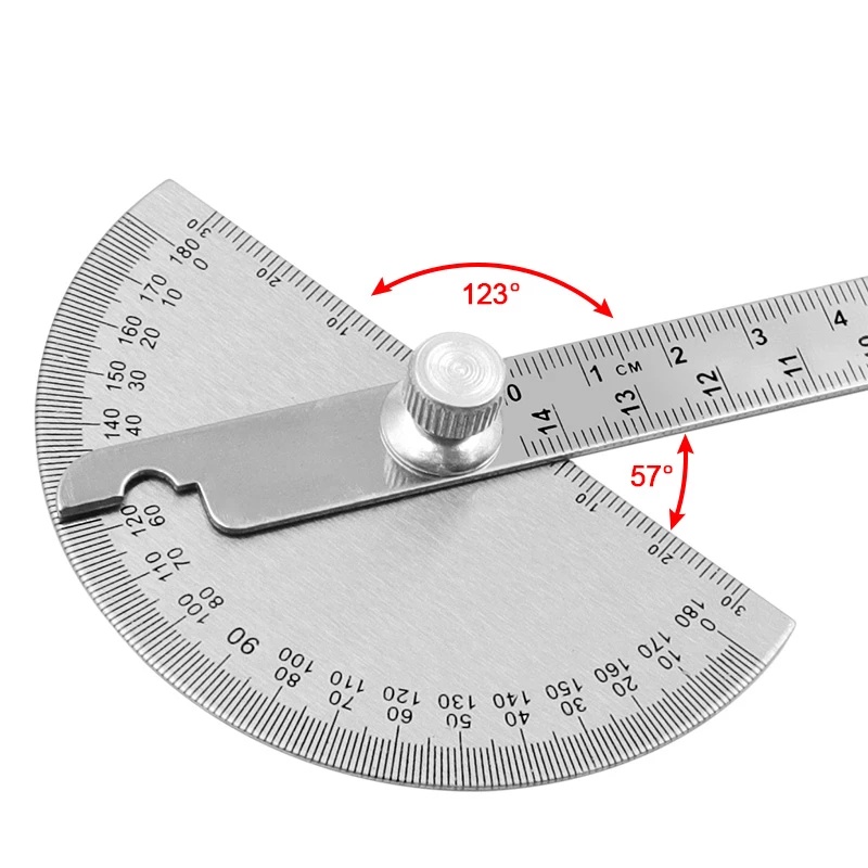 145mm Stainless Steel 180 Protractor Angle Meter Measuring Ruler Rotary ...