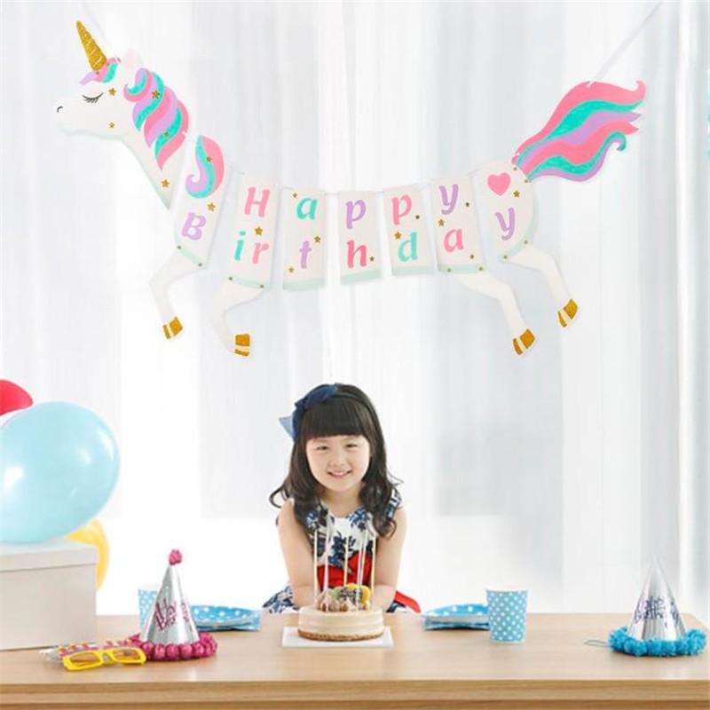 (COD) Unicorn Happy birthday Banner Party Decoration Flag | Shopee ...