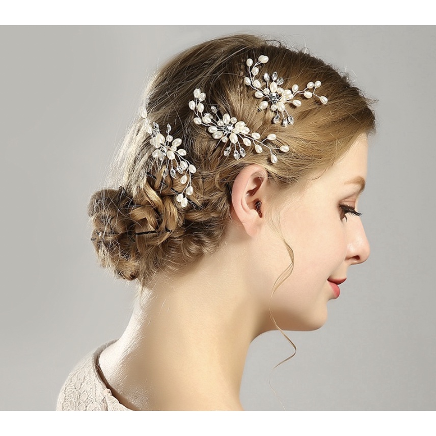 Crystal Pearl Hairpins Fashion Wedding Bridal Pearl Flower Hair Clip