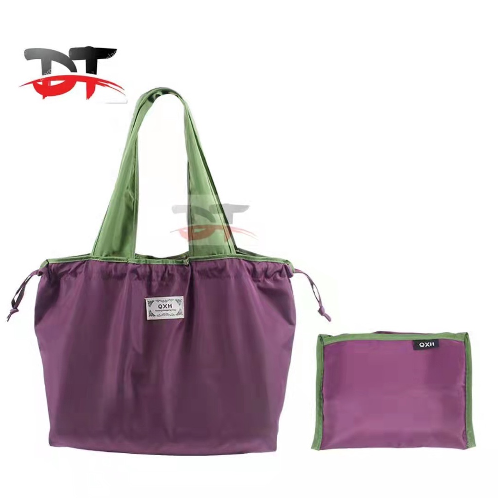 【DT】Reversible Women's Tote Bag Foldable Nylon Big Capacity String ...