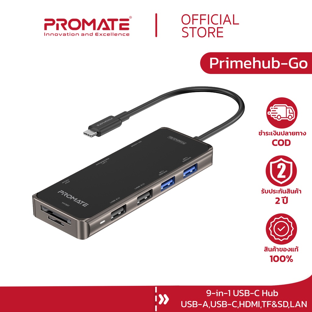 PROMATE USB-C Hub (Pimumhub-Go Edition) Compact Multiport with 100W ...