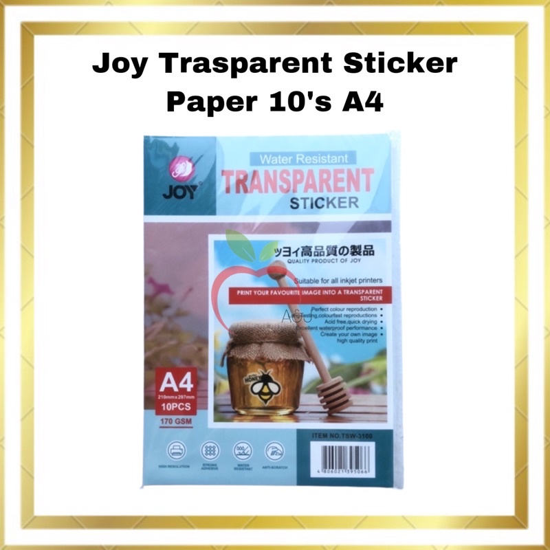 Joy Transparent Sticker Paper Water Proof A4 10’s | Shopee Philippines