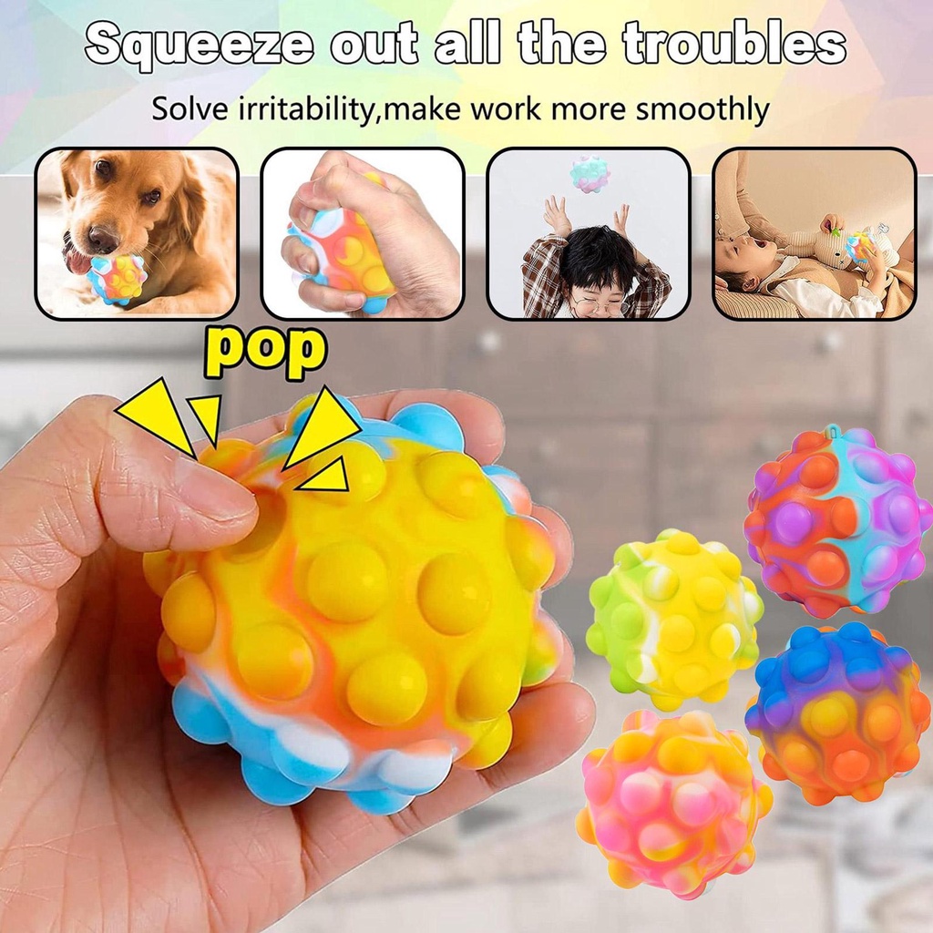 Pop It Ball Fidget Toy 3D Rainbow Silicone Bubble Ball Decompression ...