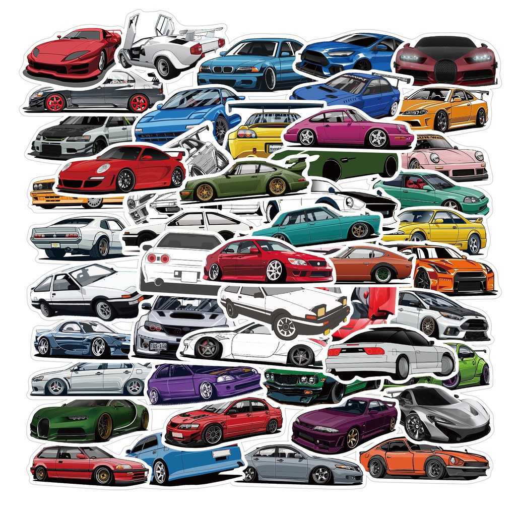 50pcs cartoon JDM car graffiti stickers for decoration laptop luggage ...