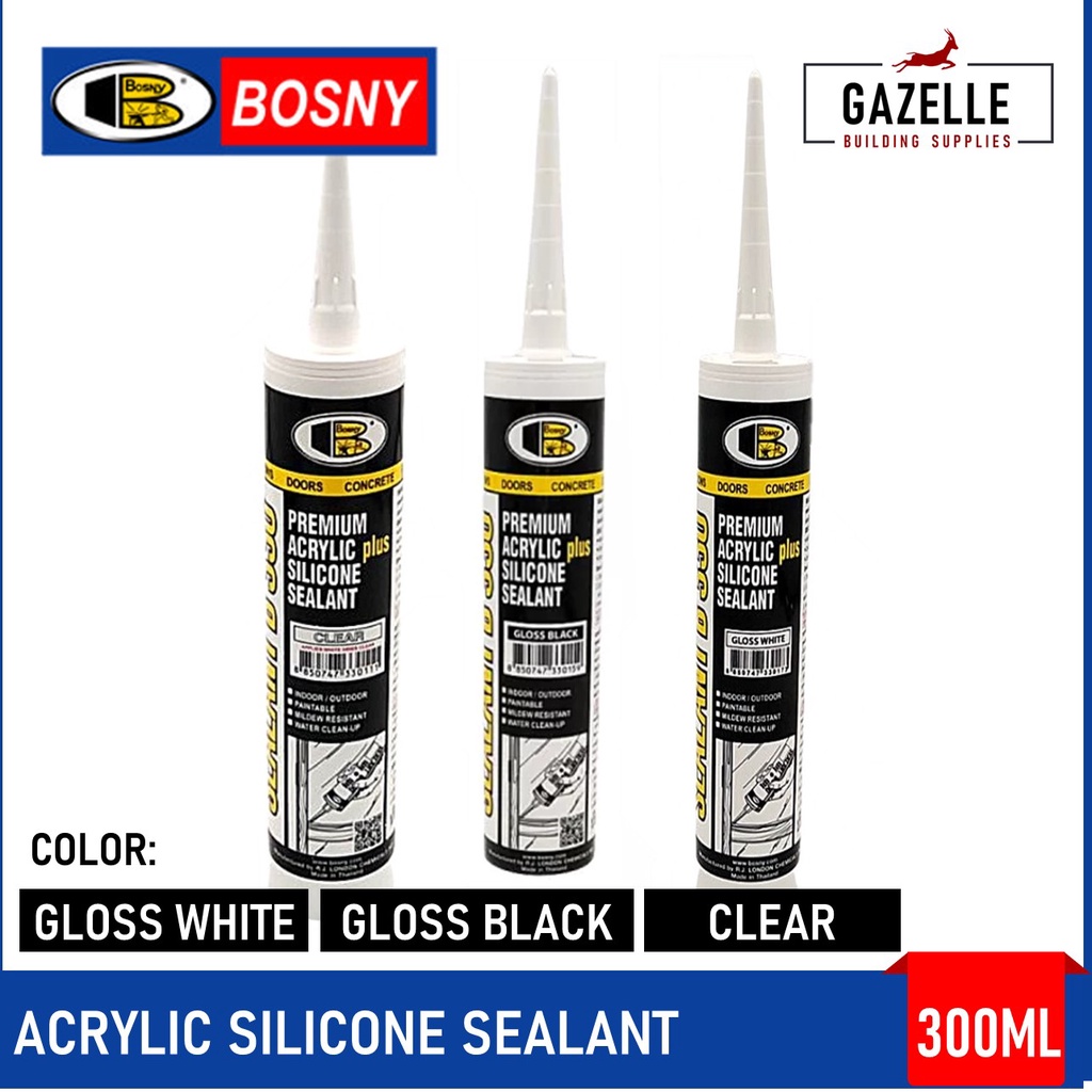 Bosny Premium Acrylic Plus Silicone Sealant B330 300ml Paintable Prosil - Clear / Black / White ...