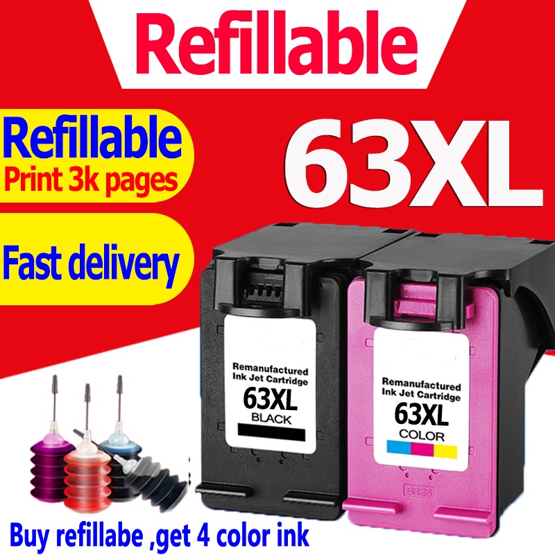 HP 63xl ink HP 63 refillable ink cartridge for HP 1110 1112 2130 2131 ...