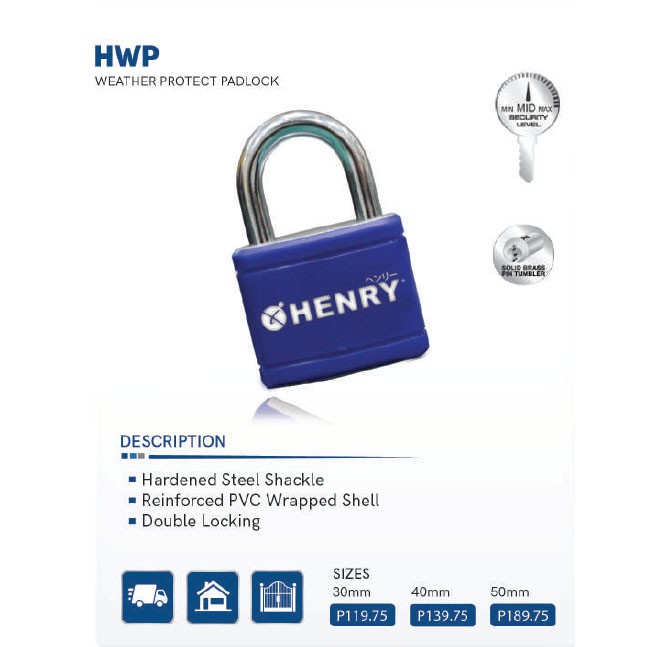 Henry Heavy Duty Weather Protect Padlock HWP 40mm | Shopee Philippines