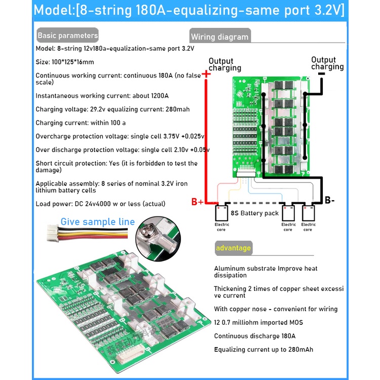 6S 7S 8S 24V 50A 100A 130A 180A 230A 300A BMS 18650 Li-ion Lifepo4 ...