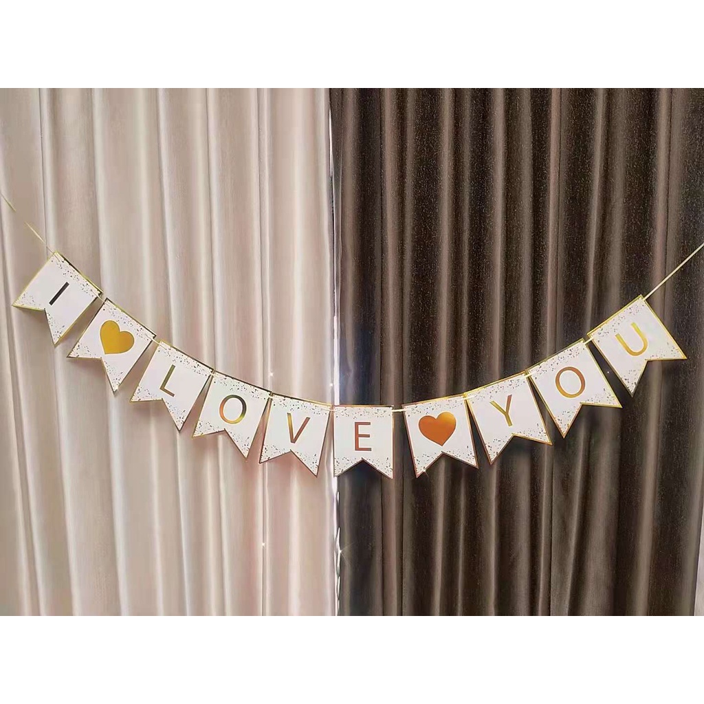 I LOVE YOU Gold metal heart Valentine's day Wedding love party ...