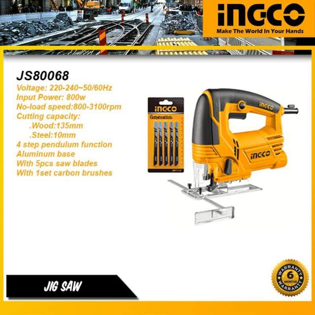 INGCO Jigsaw 800W Including: Ingco 5pcs. Saw Blade, Carbon Brushes ...