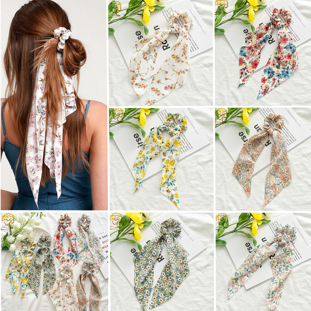 New Chiffon Floral Knot Ponytail Ribbon Headdress | Shopee Philippines