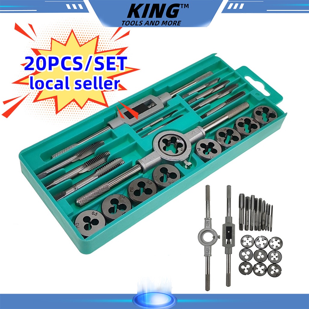 20 PCS HSS Tap and Die Set Metric Hand tap Threading Tool Adjustable Tap Wrench M3-M12 Tap tool ...