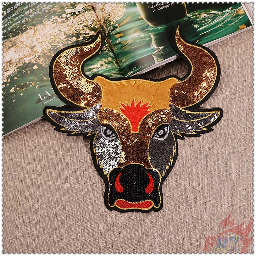 BULLS HEAD Sequins Patch 1Pc Diy Sew on Badges Patches Clothing ...