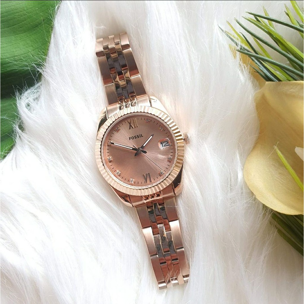 F ES4898 Scarlette Mini Three-Hand Date Rose Gold Dial Fixed Bezel Rose ...