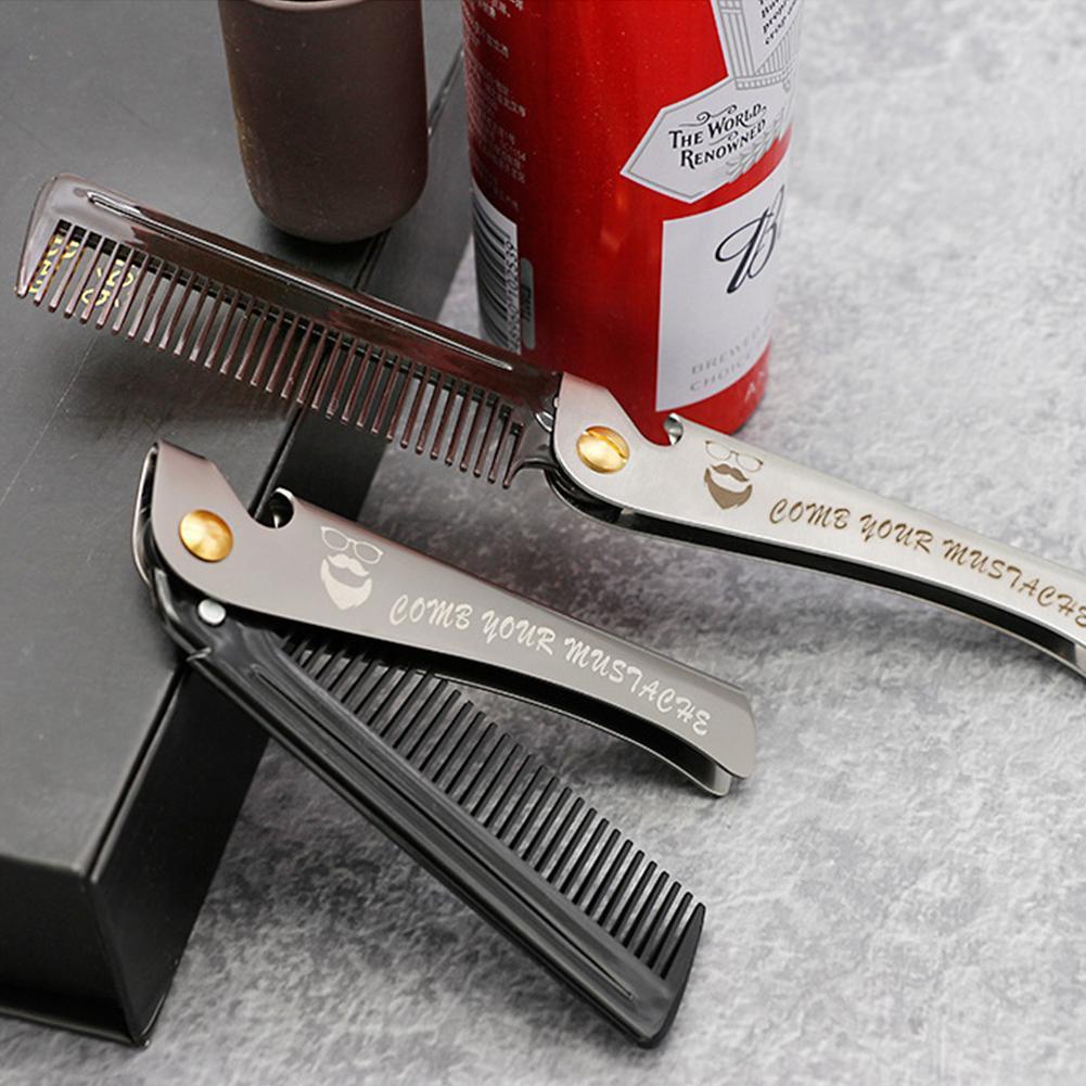 Men Folding Pocket Comb Stainless Steel Detangling Hair Beard Comb ...