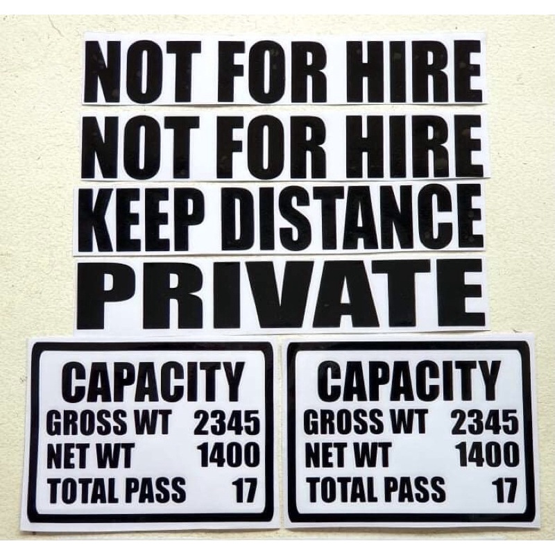 Capacity Sticker / Decals set not for hire, keep distance and Private ...