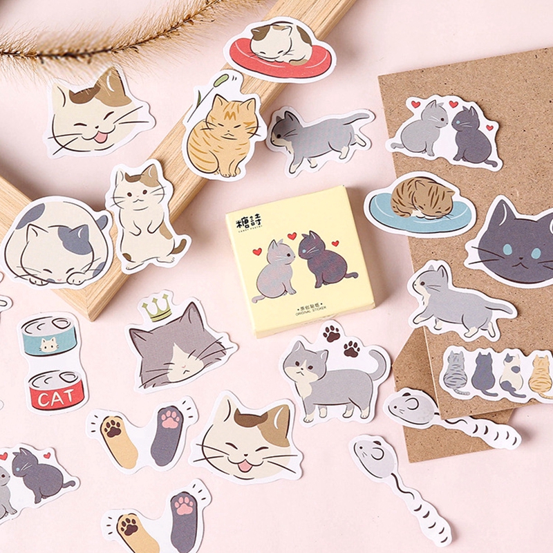 45PCS/box New Cute Cat Paper Lable Sealing Stickers Crafts Scrapbooking ...