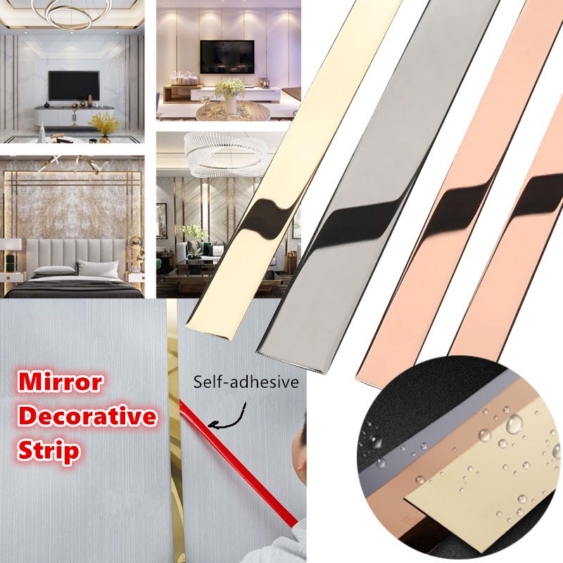 Mirror Wall Sticker Living Room Decoration Lines Titanium Gold ...