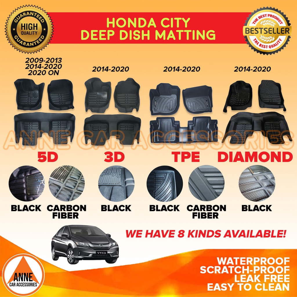TPE / 9D / 5D Diamond Honda City 2009 Onwards Deep Dish Matting / Car ...