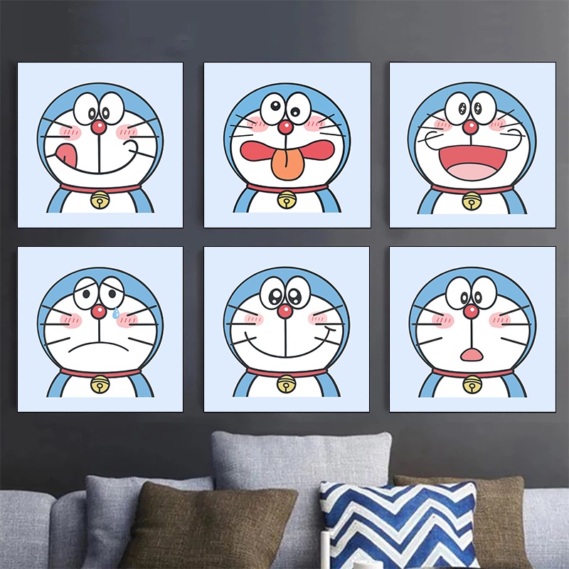 Doraemon Simple Cute Blue Cat Kawaii Expression Cartoon Poster Canvas ...