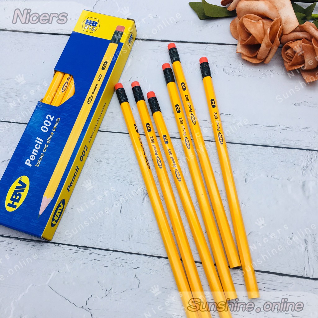 Original 12pcs HBW pencil #002 yellow pencil W/eraser lapis | Shopee ...