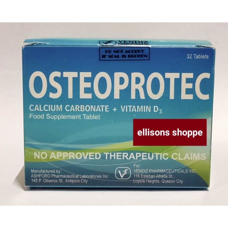 Osteoprotec Calcium Carbonate + Vitamin D3 Food Supplement 32 Tablets ...