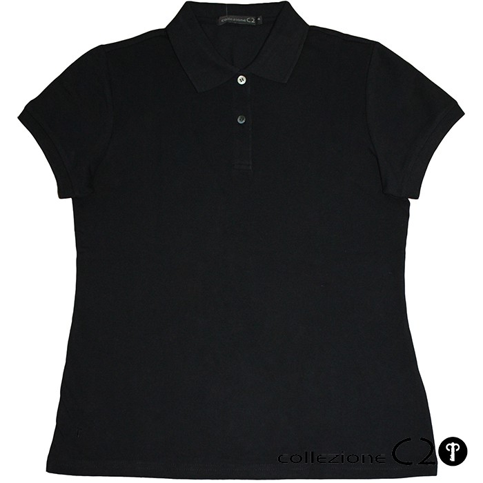 COLLEZIONE C2 24PCWT1K007 PLAIN BLACK Pique Women Polo Shirt Regular ...