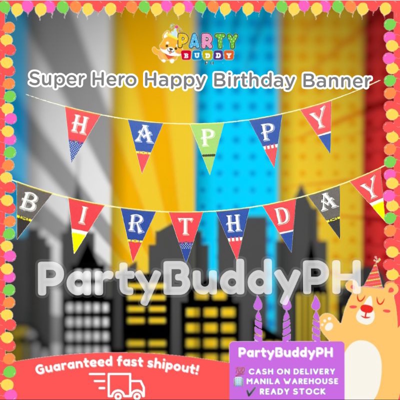 Superhero Superman Spiderman Wonderwoman Happy Birthday Banner ...