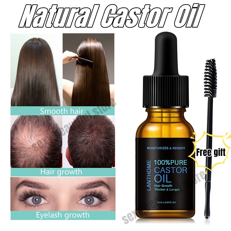 10ml Natural Castor Oil Hair Eyebrow Eyelash Growth Essence Natural ...