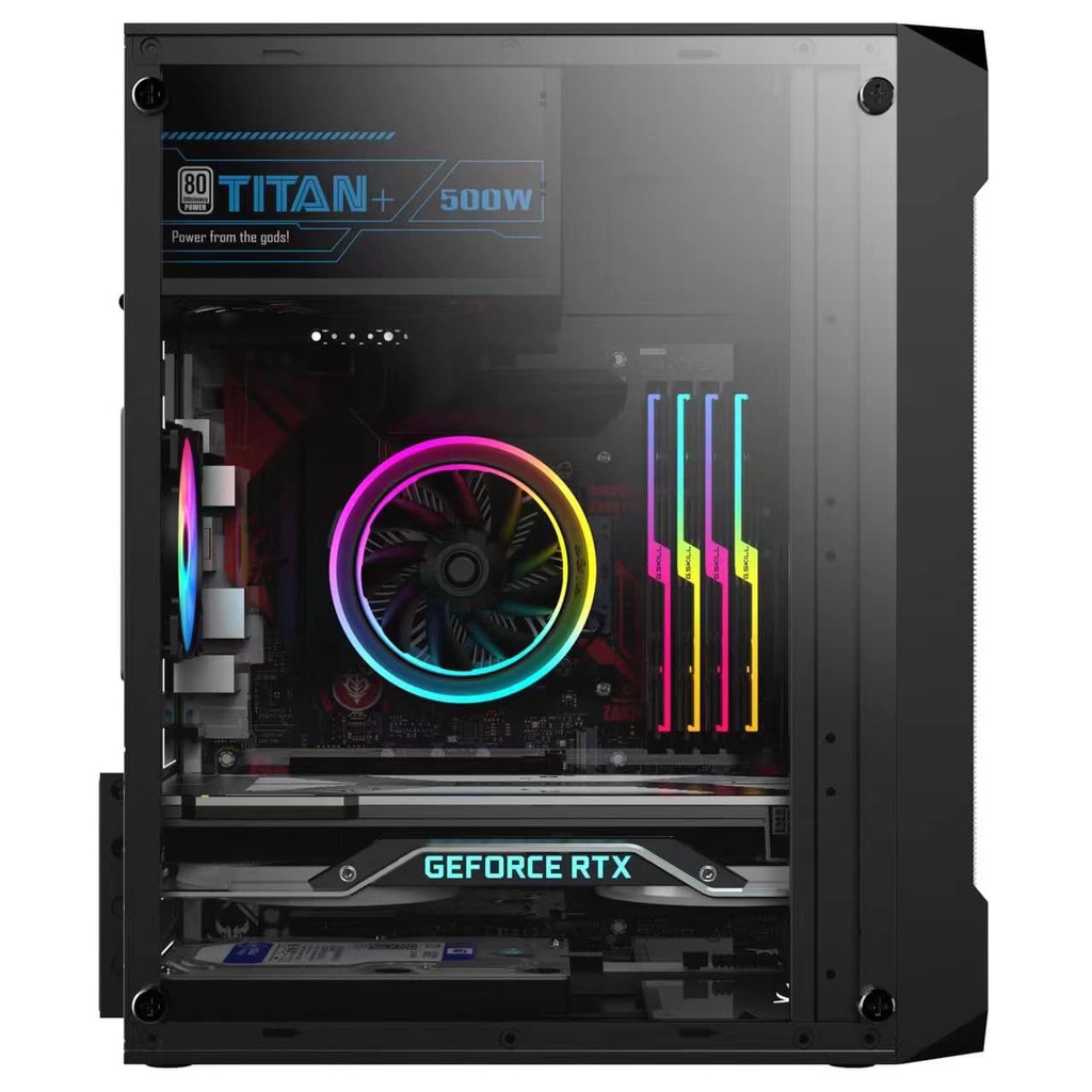 KEYTECH T100 TEMPERED GLASS Side MESH Front panel, Gaming PC Case Black ...