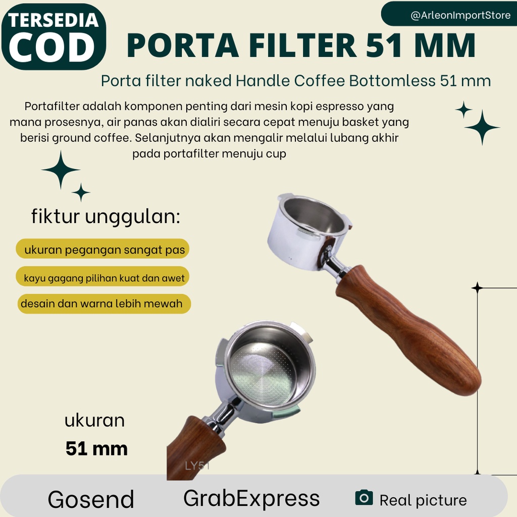 Porta filter with Handle Coffee Bottomless 51 mm Muranee wood porta ...
