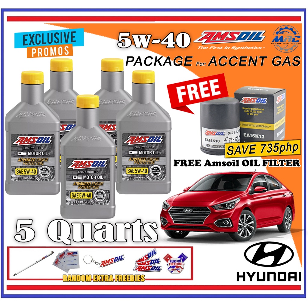 AMSOIL OE Motor Oil 5W-40 5 quarts FREE Oil Filter Package for HYUNDAI ...