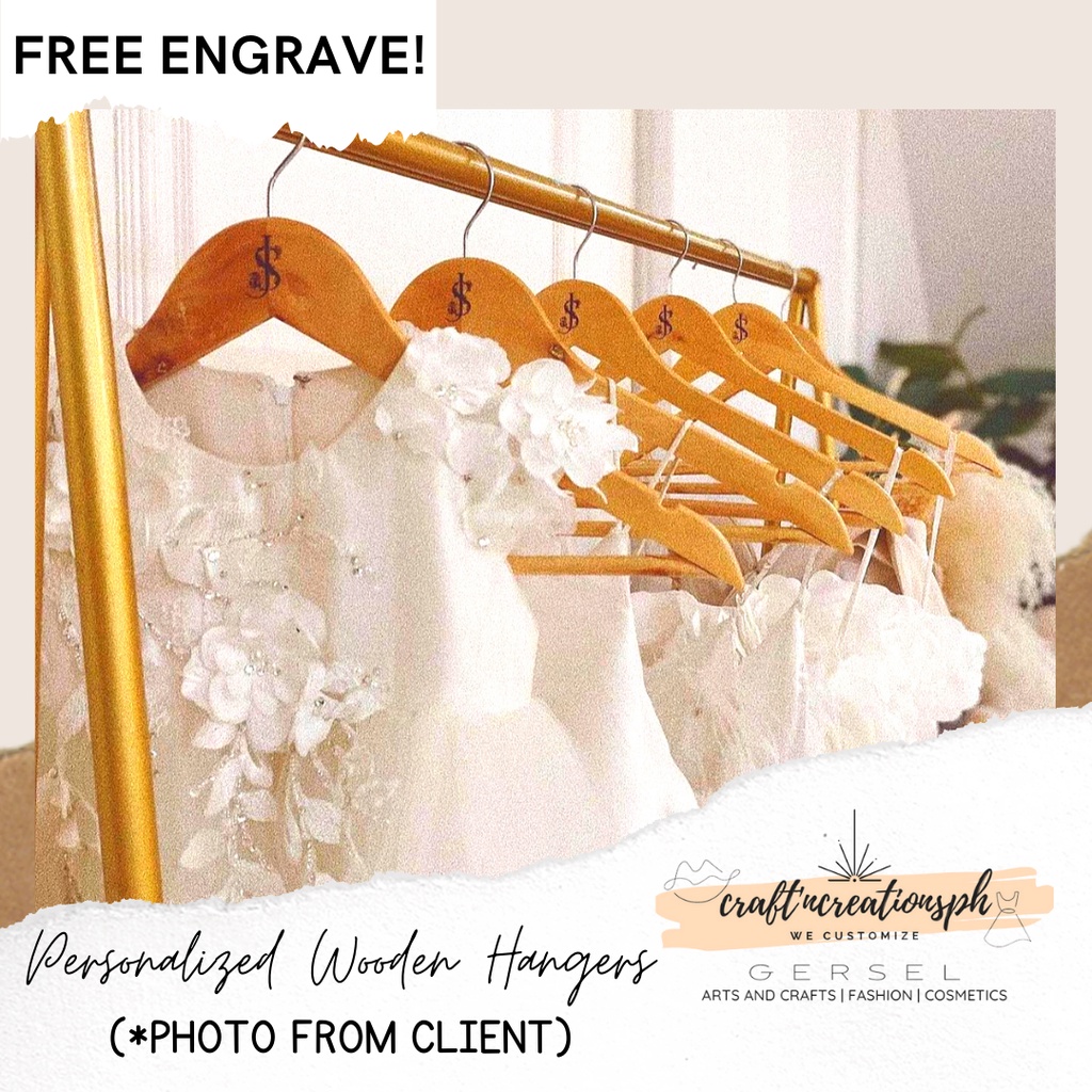PERSONALIZED HANGER CUSTOMIZED LASER ENGRAVED WOODEN HANGER | Shopee ...