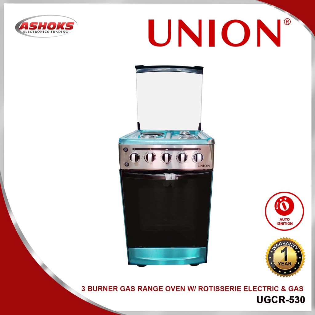 Union UGCR-530 Electric & Gas Range / 3 Burners with Auto ignition ...