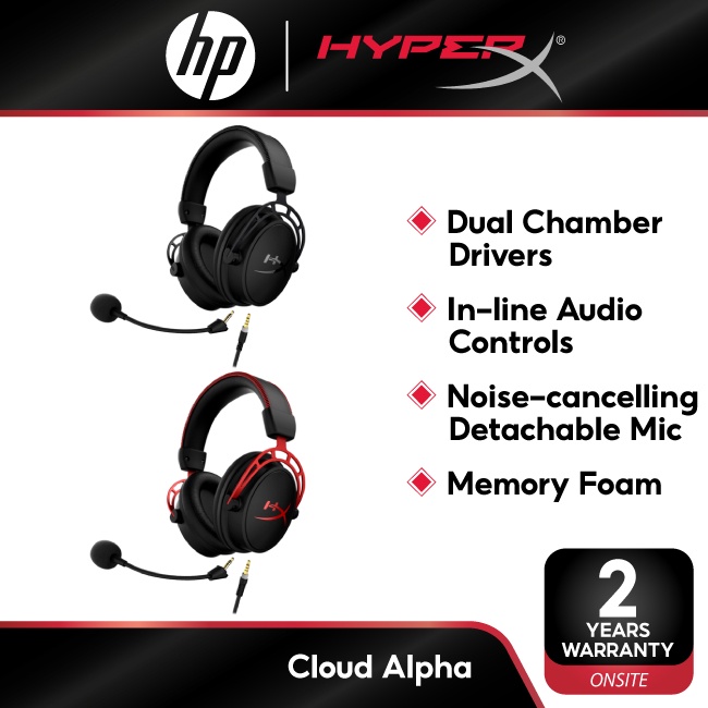 HyperX Cloud Alpha Gaming Headset Dual Chamber Drivers Detachable Noise ...