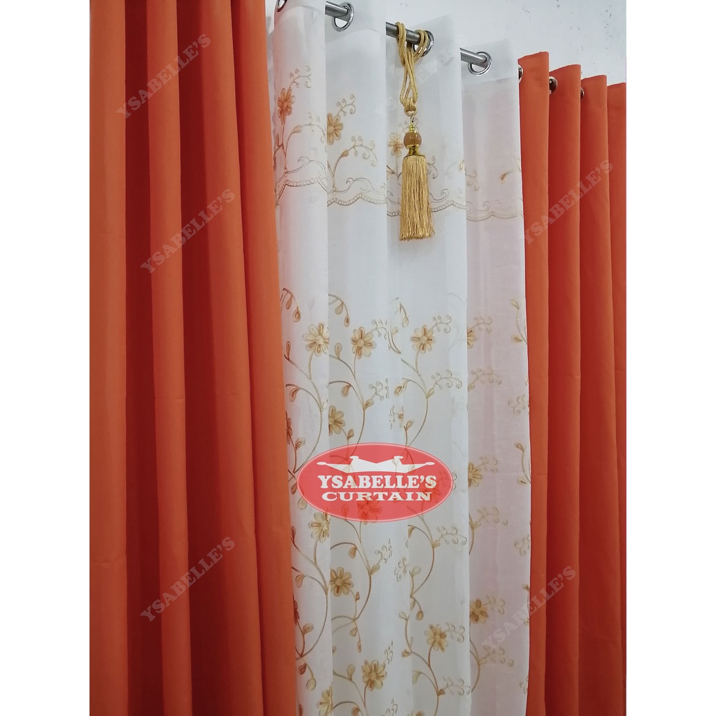 1SET(3PCS) YSABELLE BEATRIZ KATRINA TULLE LINEN EMBROIDERY CURTAIN ...
