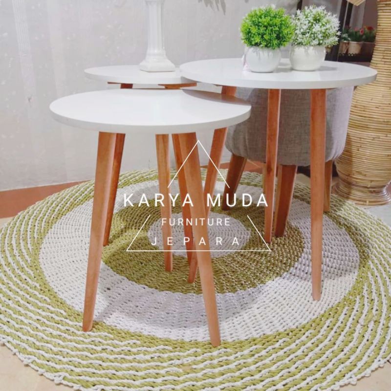KAYU !! Solid Wood Minimalist Guest Table Set of 3 Coffee Tables Coffee ...