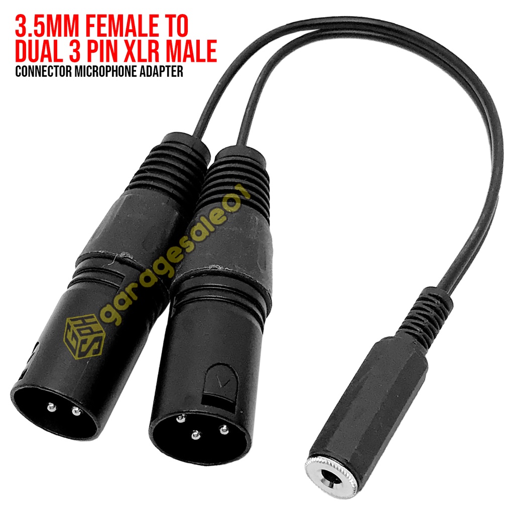 3.5MM Female to Dual 3 Pin XLR Male Plug Connector Microphone Adapter ...