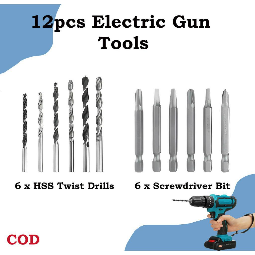 12Pcs Electric Hand Drill Gun Tools, HSS Twist Drills And Screwdriver ...