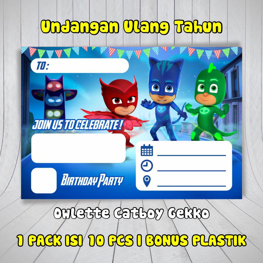 Pj Catboy Owlette Gekko Birthday Invitation Contents 10 pieces | Shopee ...