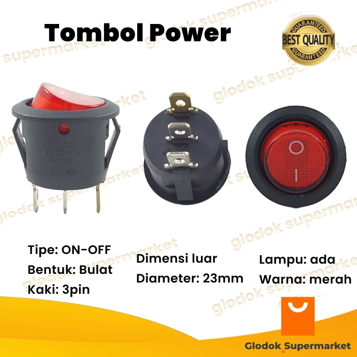 TOMBOL 3pin Switch On Off Round Rocker Button Light 2 Position KCD1 ...